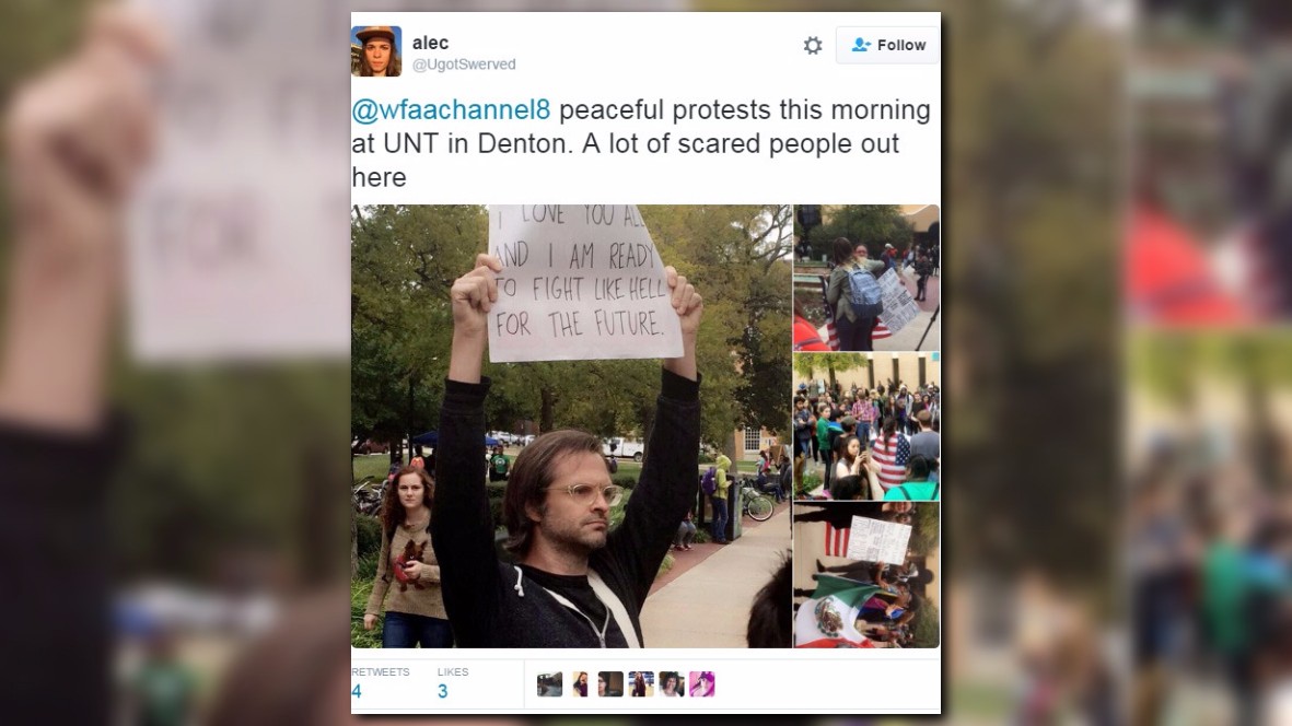 Anti-Trump peaceful protest on UNT Denton campus | wfaa.com